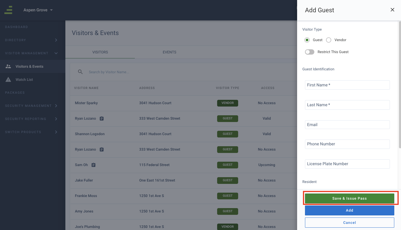 Manager Issue Visitor Passes