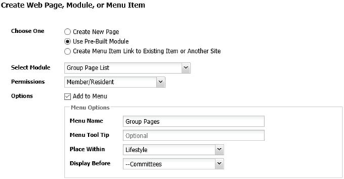 Site Admin - Adding a Group Page List to the Menu