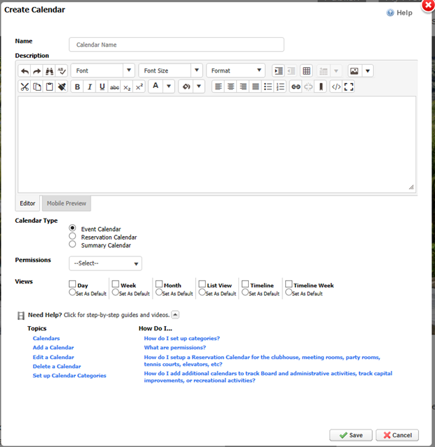 Resident - Adding a Calendar